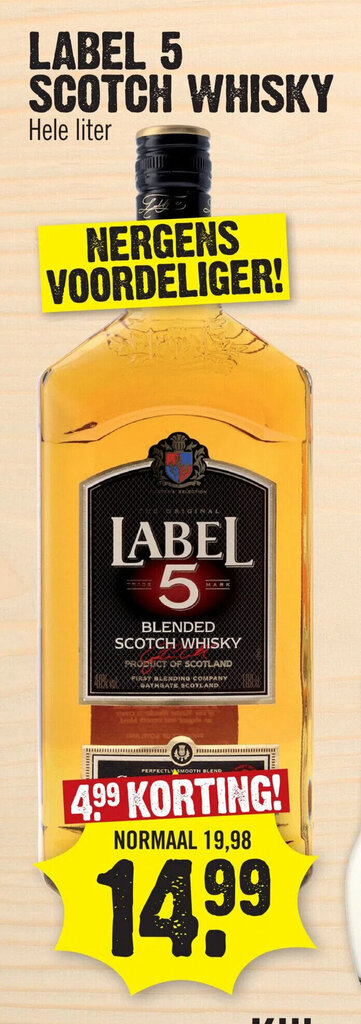 LABEL 5 SCOTCH WHISKY Hele liter aanbieding bij Dirk