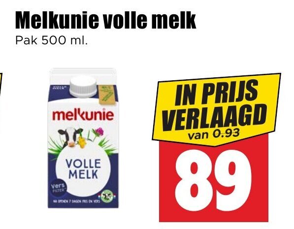 Melkunie volle melk Pak 500 ml. aanbieding bij Dirk