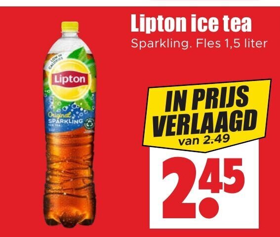 Lipton ice tea Sparkling. Fles 1,5 liter aanbieding bij Dirk
