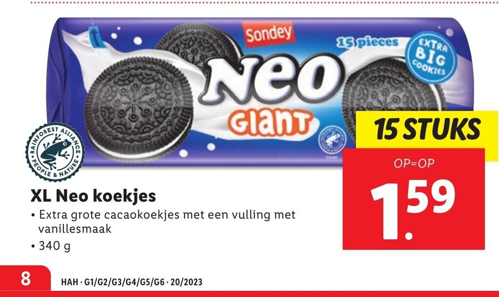 XL Neo koekjes 15 STUKS aanbieding bij Lidl