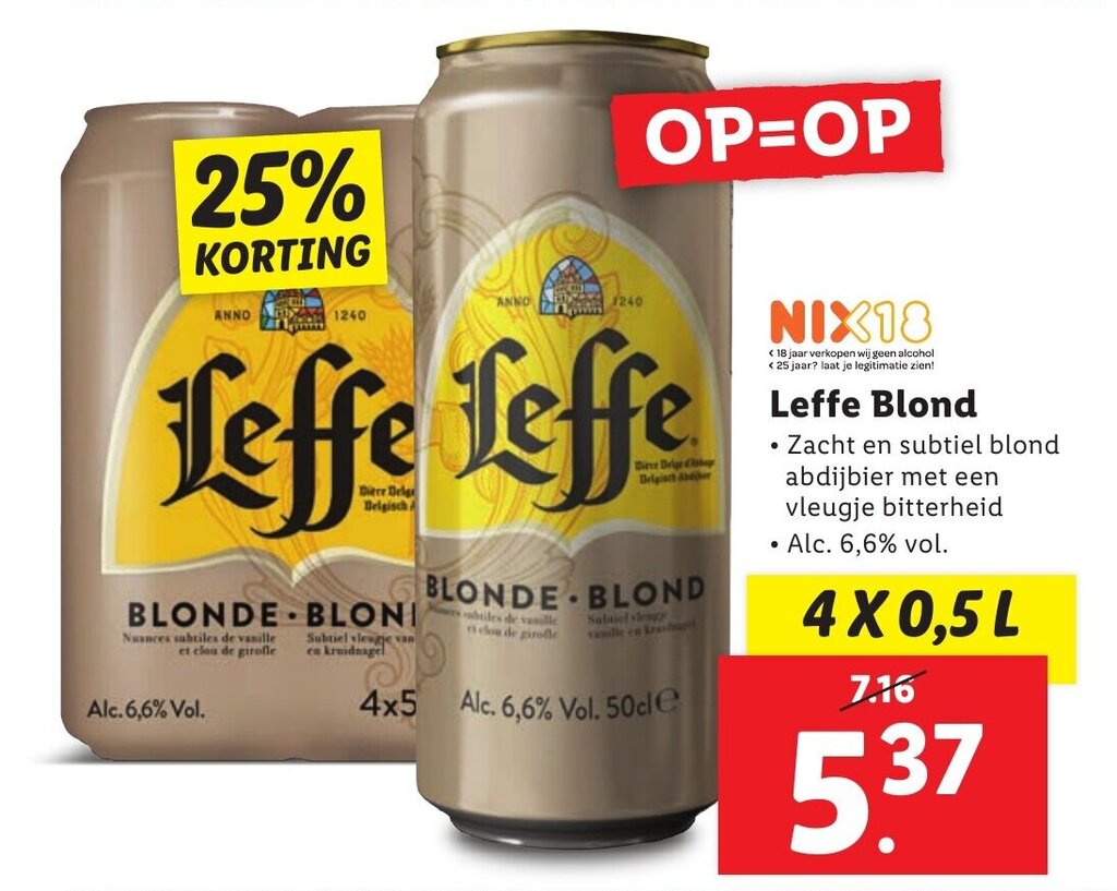 Leffe Blond 4x0,5 L aanbieding bij Lidl