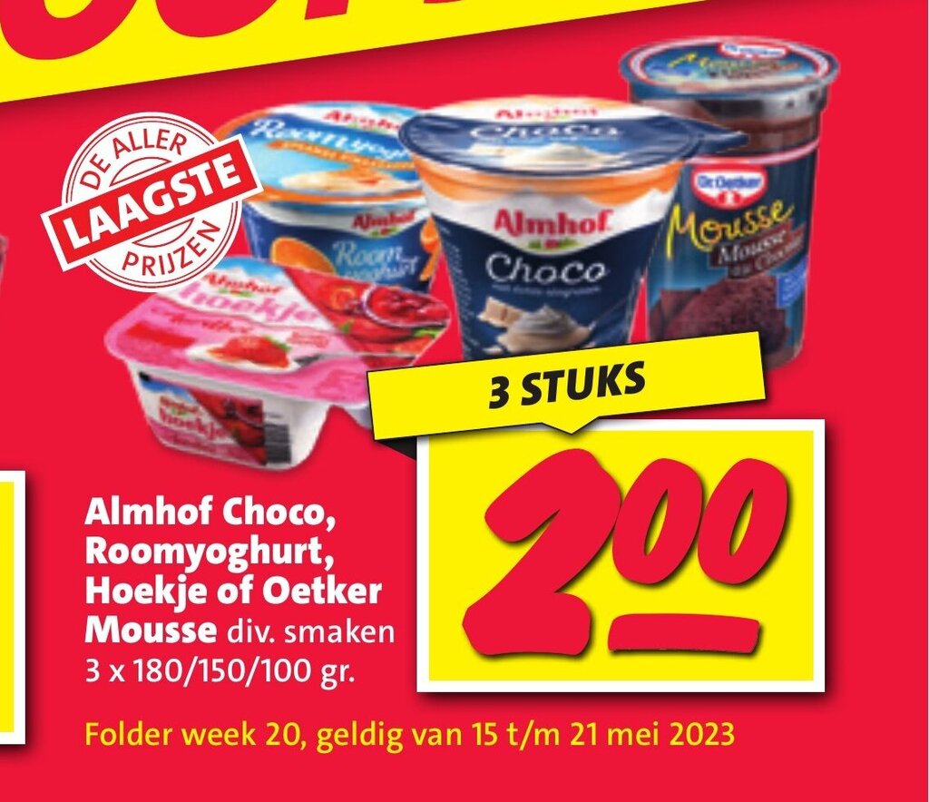 Almhof Choco, Roomyoghurt, Hoekje of Oetker Mousse div. smaken 3 x 180 ...