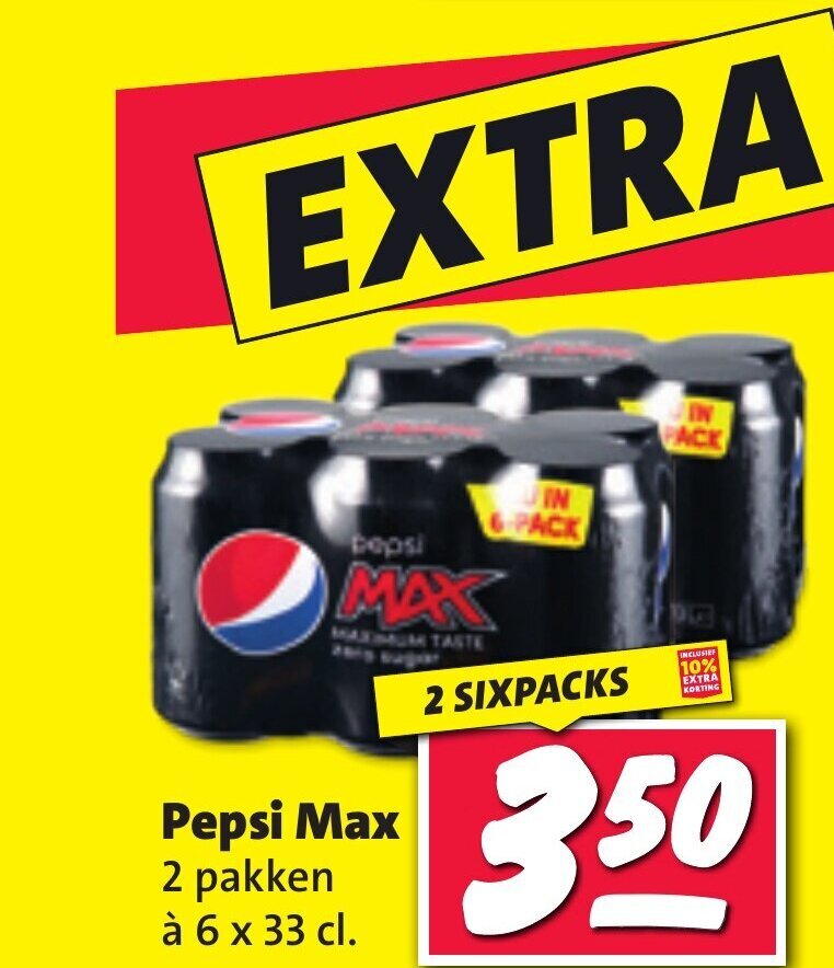 Pepsi Max 2 pakken à 6 x 33 cl. aanbieding bij Nettorama