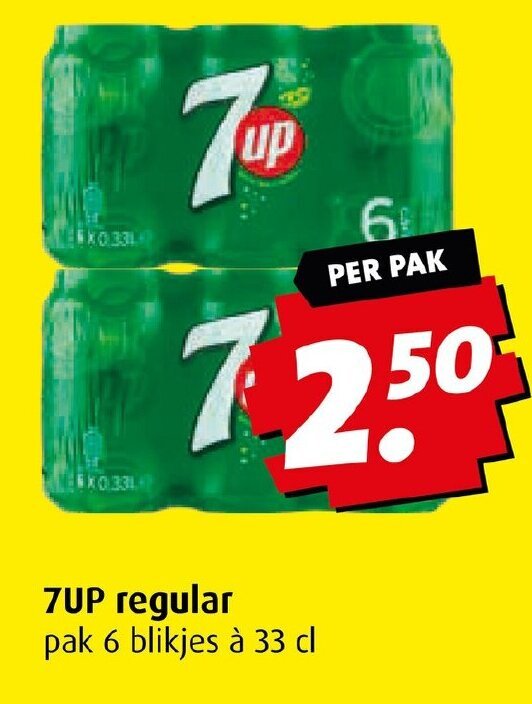7UP regular pak 6 blikjes à 33 cl aanbieding bij Boni