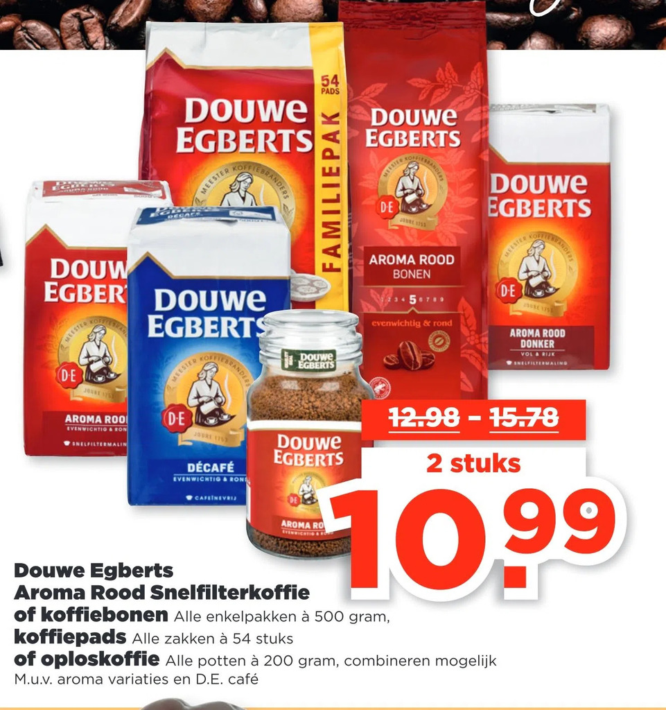 Douwe egberts aroma rood snelfilterkoffie aanbieding bij PLUS