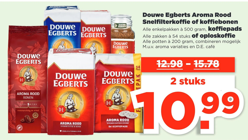 Douwe egberts aroma rood snelfilterkoffie of koffiebonen aanbieding bij ...
