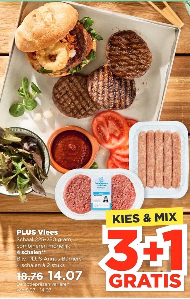 Plus vlees 3+1 GRATIS aanbieding bij PLUS