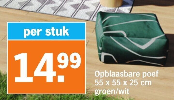 Opblaasbare poef 55 x 55 x 25 cm groen/wit aanbieding bij Albert Heijn