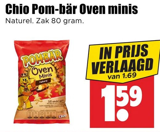Chio pom-bär oven minis aanbieding bij Dirk