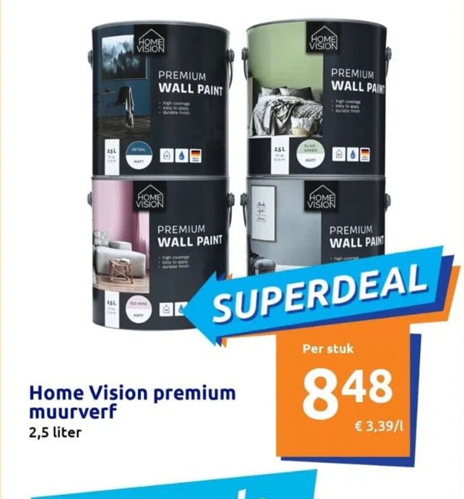 Home Vision premium muurverf 2,5 liter aanbieding bij Action