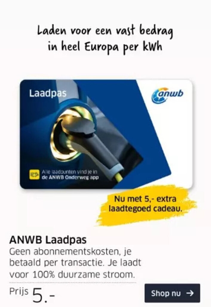ANWB Laadpas aanbieding bij ANWB