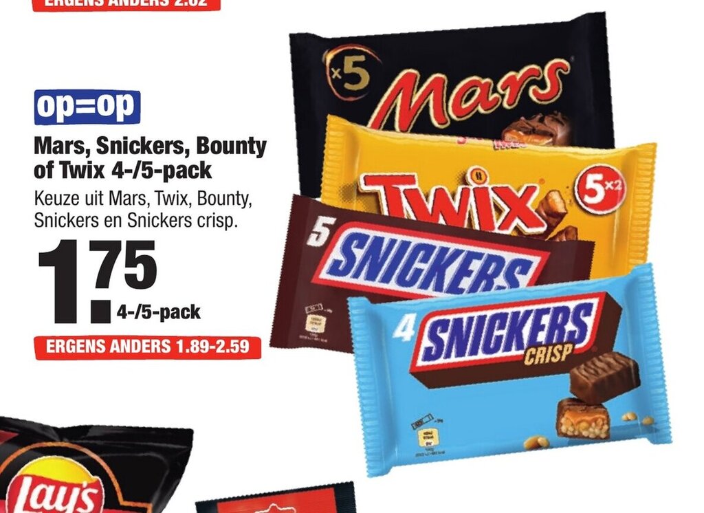 Mars, Snickers, Bounty of Twix 4-/4-pack aanbieding bij ALDI