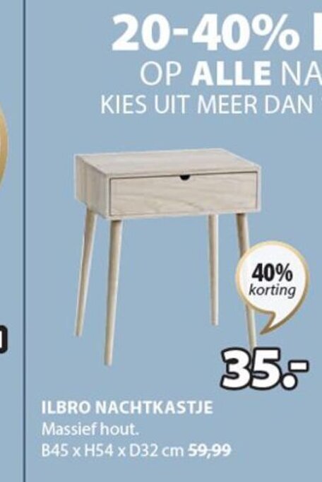 ILBRO NACHTKASTJE Massief hout. B45 x H54 x D32 cm aanbieding bij Jysk