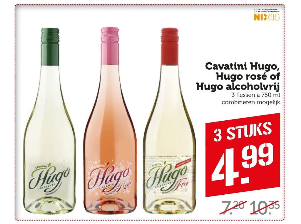 Cavatini Hugo, Hugo rosé of Hugo alcoholvrij 3 flessen à 750 ml ...