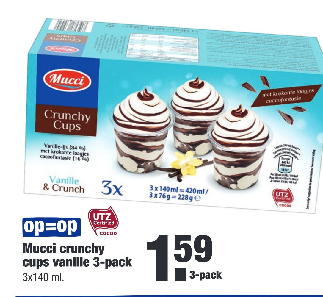 Mucci crunchy cups vanille 3-pack aanbieding bij ALDI