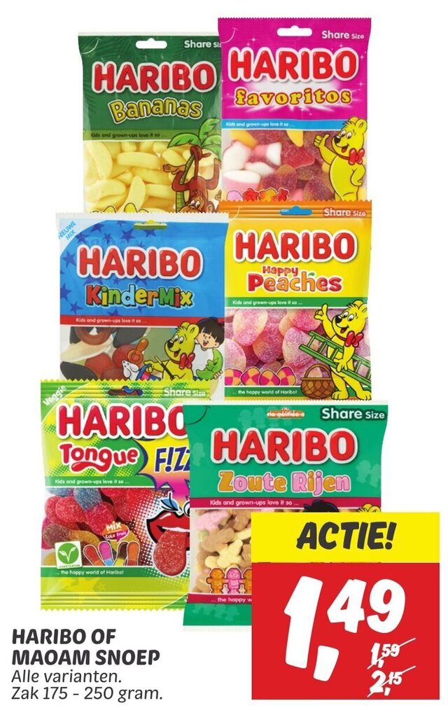 HARIBO OF MAOAM SNOEP 175-250 gram. aanbieding bij Dekamarkt