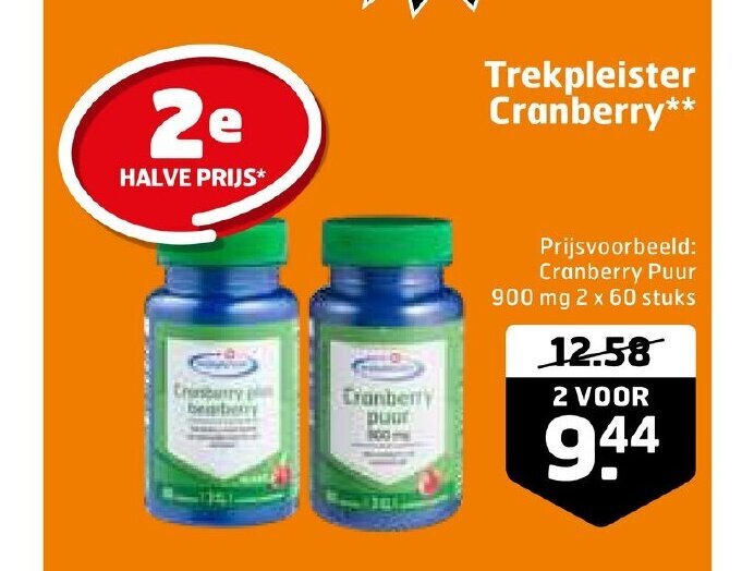 Cranberry Puur 900 mg 2 x 60 stuks aanbieding bij Trekpleister