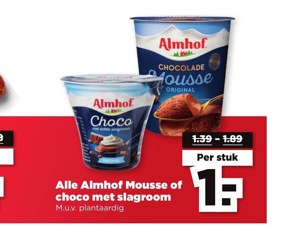 Alle Almhof Mousse of choco met slagroom M.u.v. plantaardig aanbieding ...