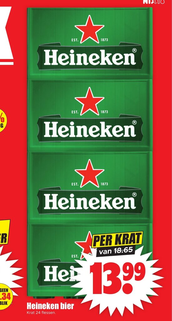 Heineken bier Krat 24 flessen. aanbieding bij Dirk