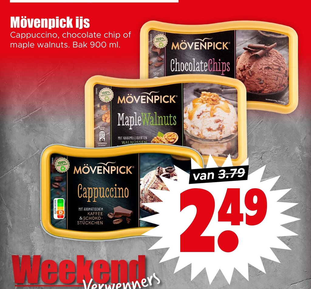 Mövenpick ijs Cappuccino, chocolate chip of maple walnuts. Bak 900 ml ...