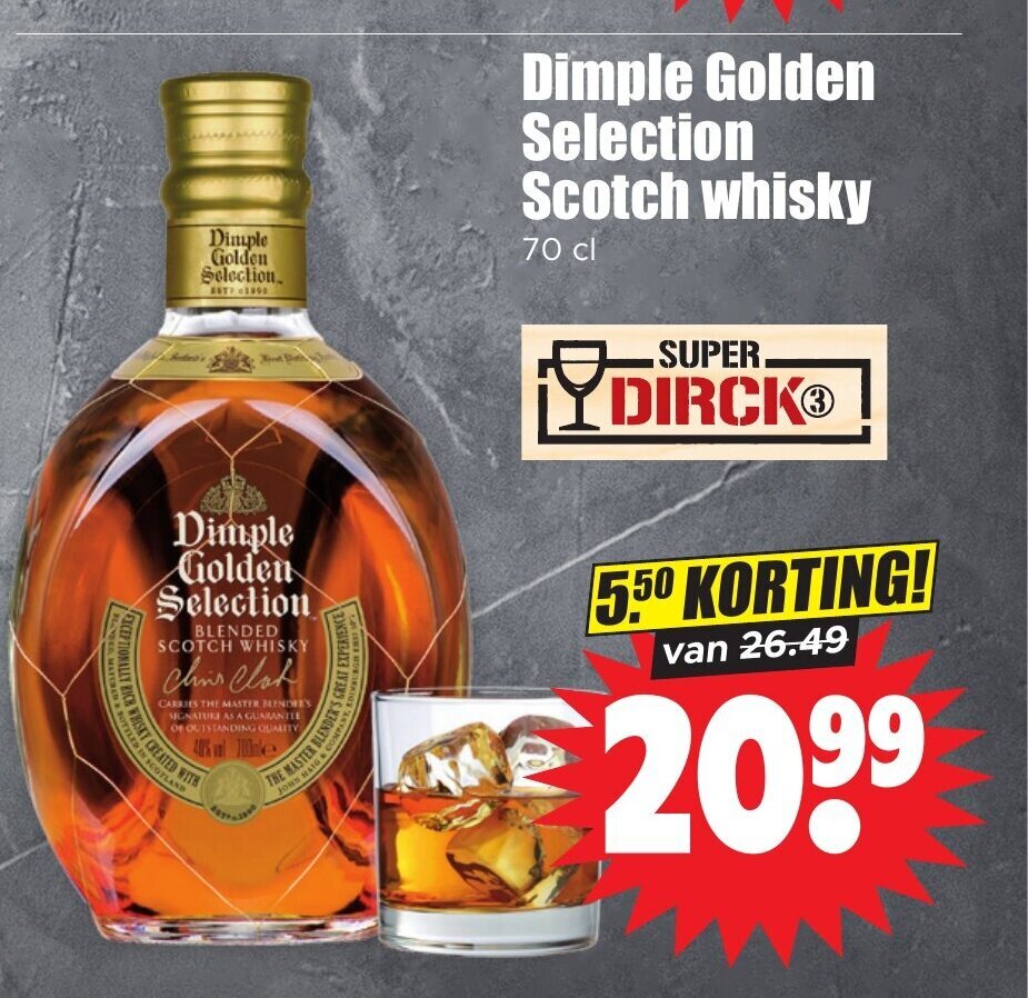 Dimple Golden Selection Scotch whisky 70 cl aanbieding bij Dirk