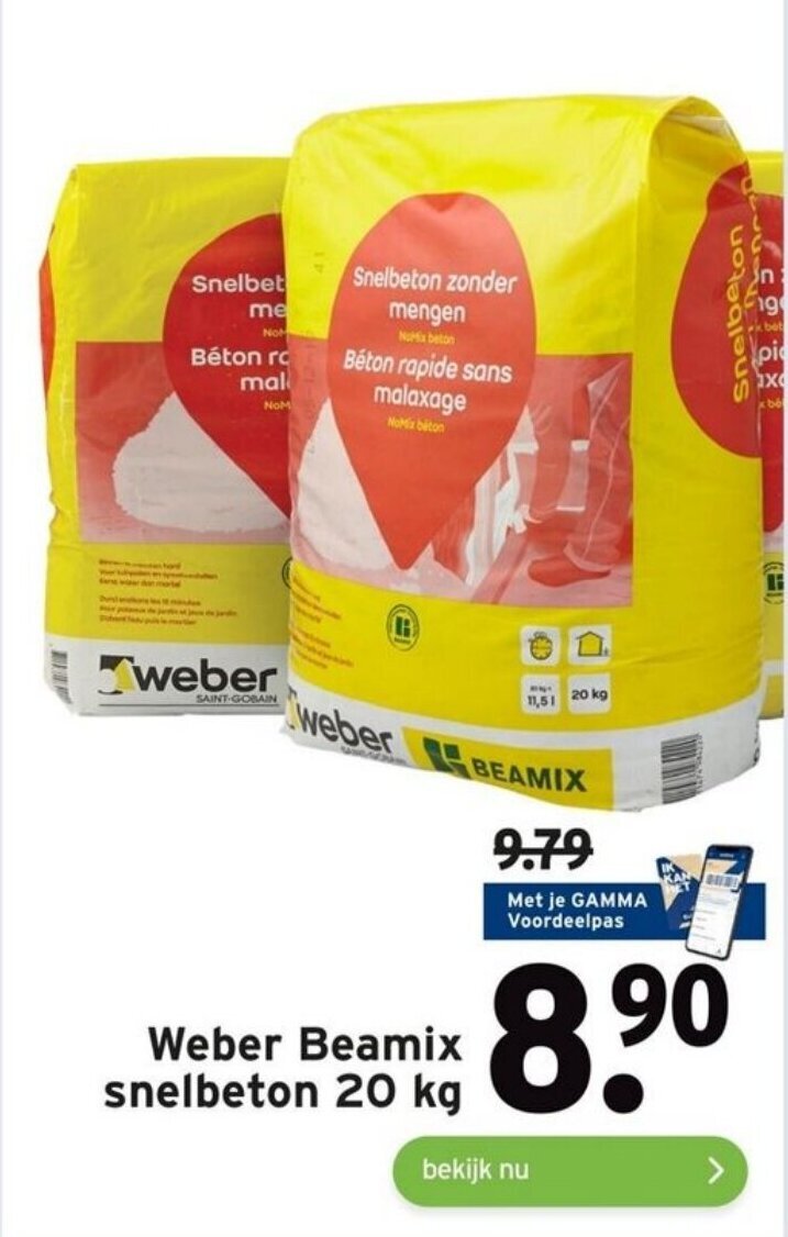 Weber Beamix snelbeton 20 kg aanbieding bij GAMMA