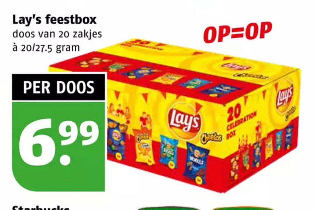 Lay's feestbox doos van 20 zakjes à 20/27.5 gram aanbieding bij Poiesz