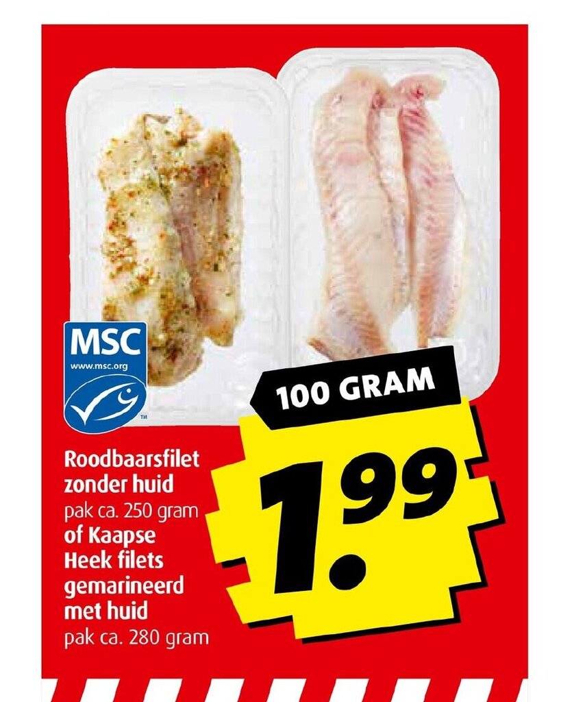 Roodbaarsfilet zonder huid pak ca. 250 gram of Kaapse Heek filets ...