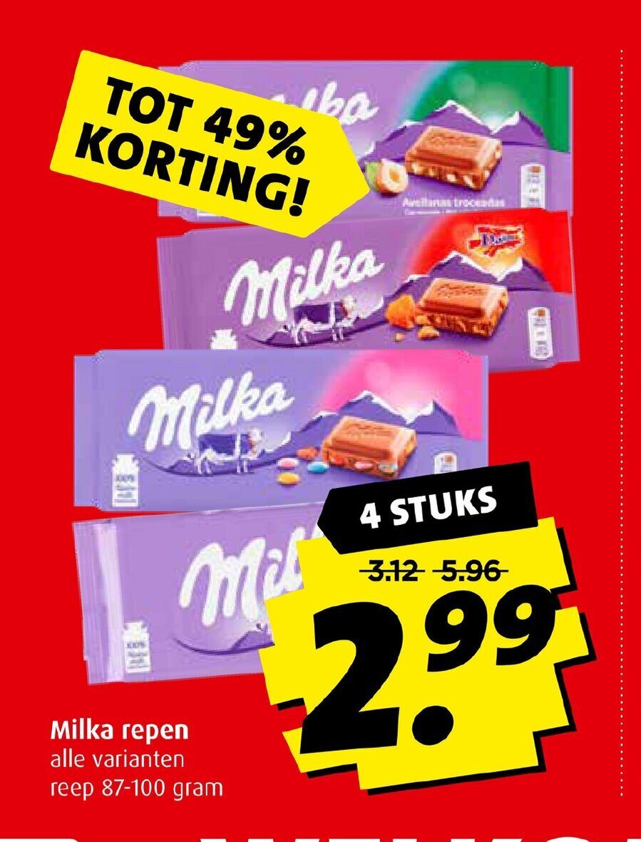 Milka repen 87-100 gram aanbieding bij Boni