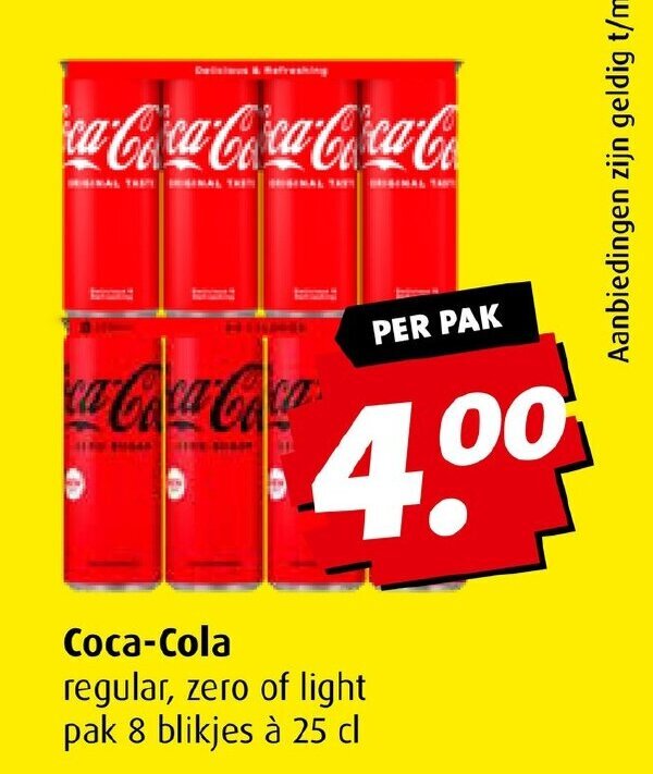 Coca-Cola regular, zero of light pak 8 blikjes à 25 cl aanbieding bij Boni