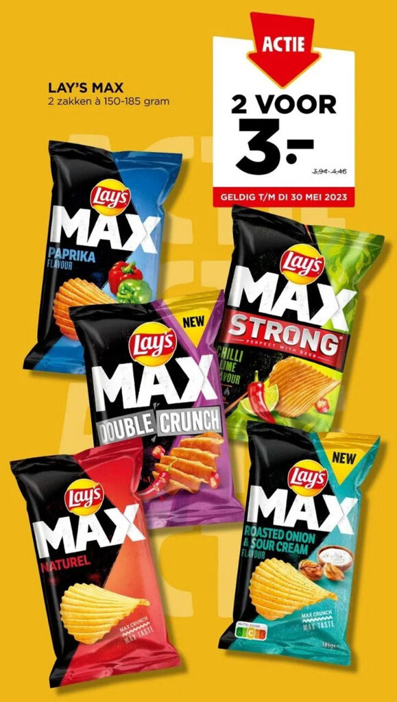 LAY'S MAX 2 zakken à 150-185 gram aanbieding bij Jumbo