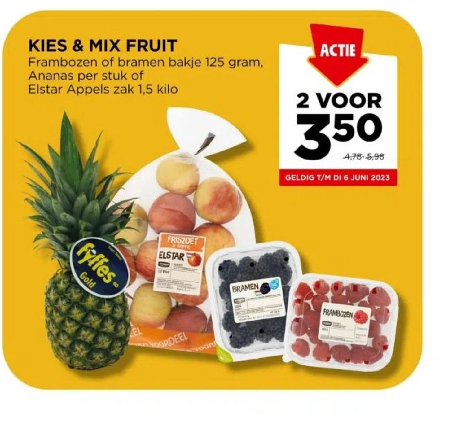 KIES & MIX FRUIT Frambozen of bramen bakje 125 gram, Ananas per stuk of ...