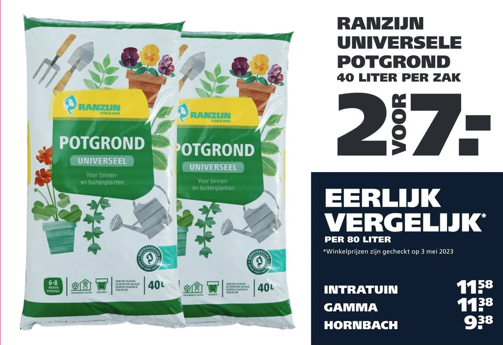 Ranzijn universele potgrond 40 liter per zak aanbieding bij Ranzijn