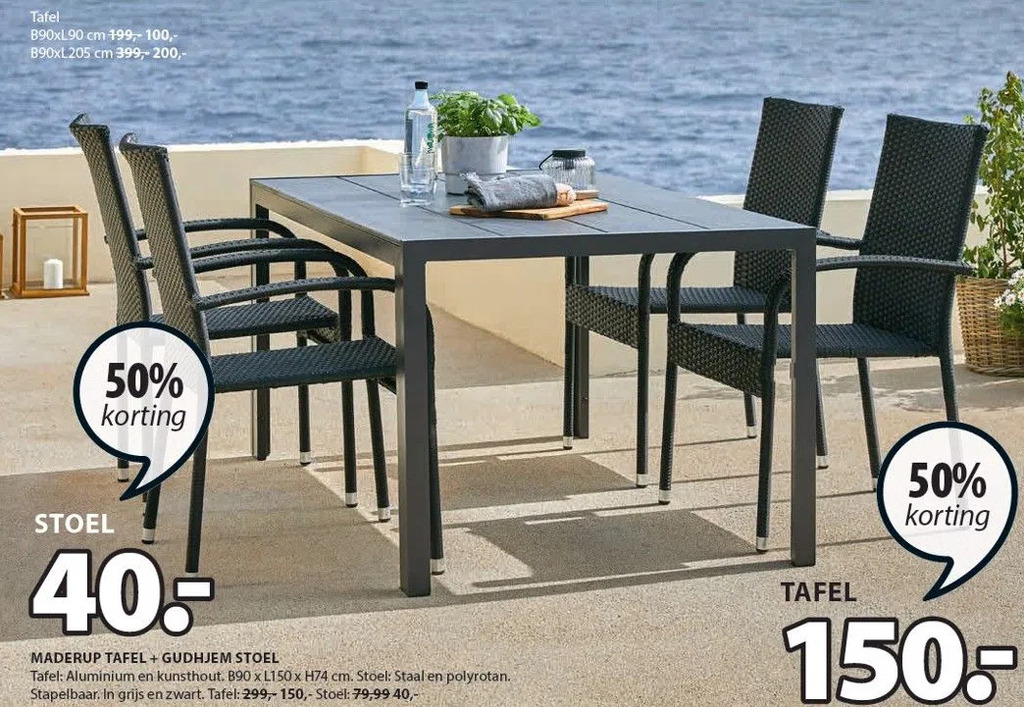 Maderup tafel+gudhjem stoel aanbieding bij Jysk