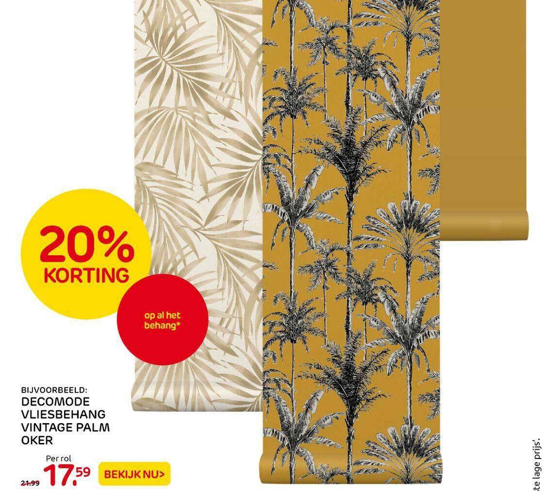 Decomode Vliesbehang Vintage Palm Oker 20% Korting aanbieding bij Praxis