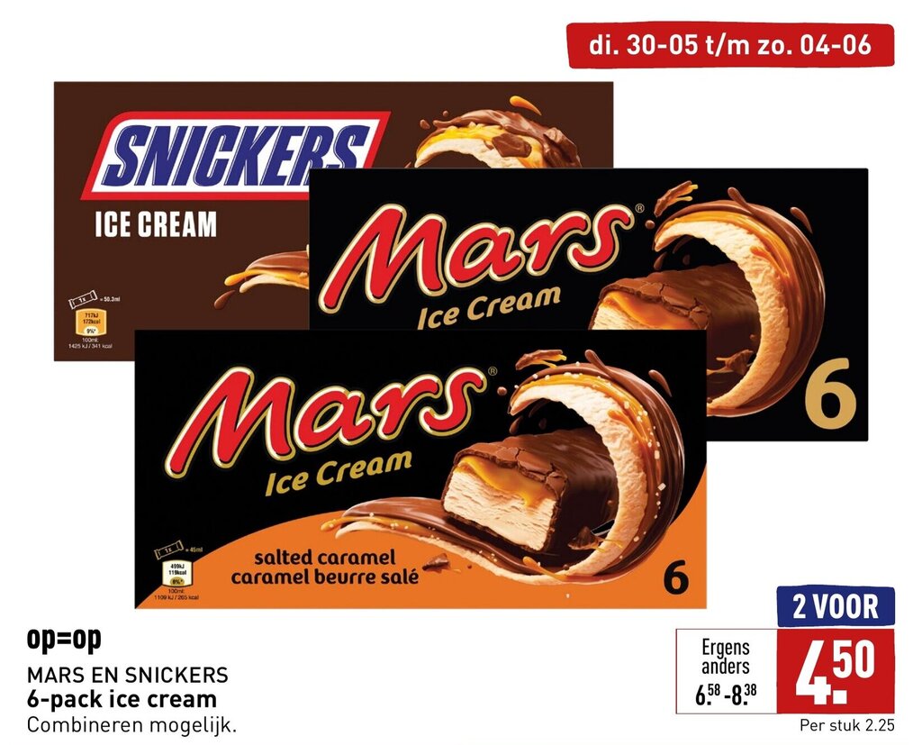 MARS EN SNICKERS 6-pack ice cream Combineren mogelijk. aanbieding bij ALDI