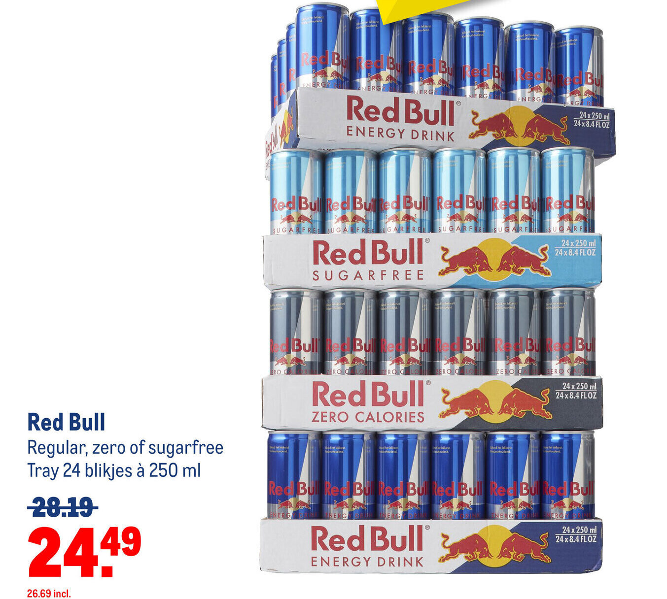 Red Bull Regular, zero of sugarfree Tray 24 blikjes à 250 ml aanbieding ...