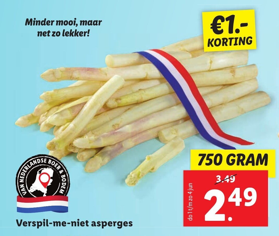 Verspil-me-niet asperges 750 GRAM aanbieding bij Lidl