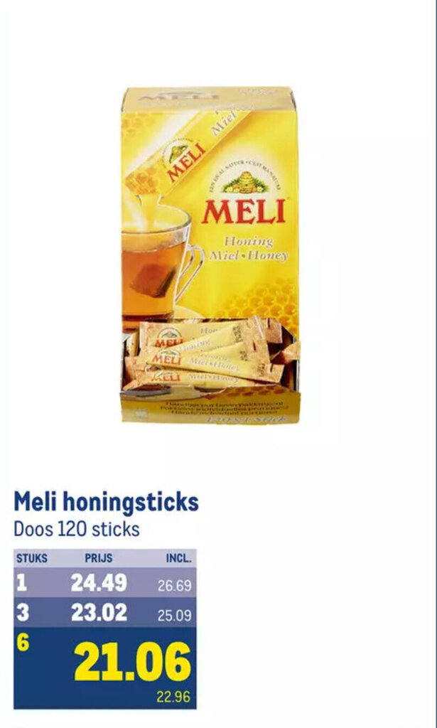 Meli honingsticks Doos 120 sticks aanbieding bij Makro