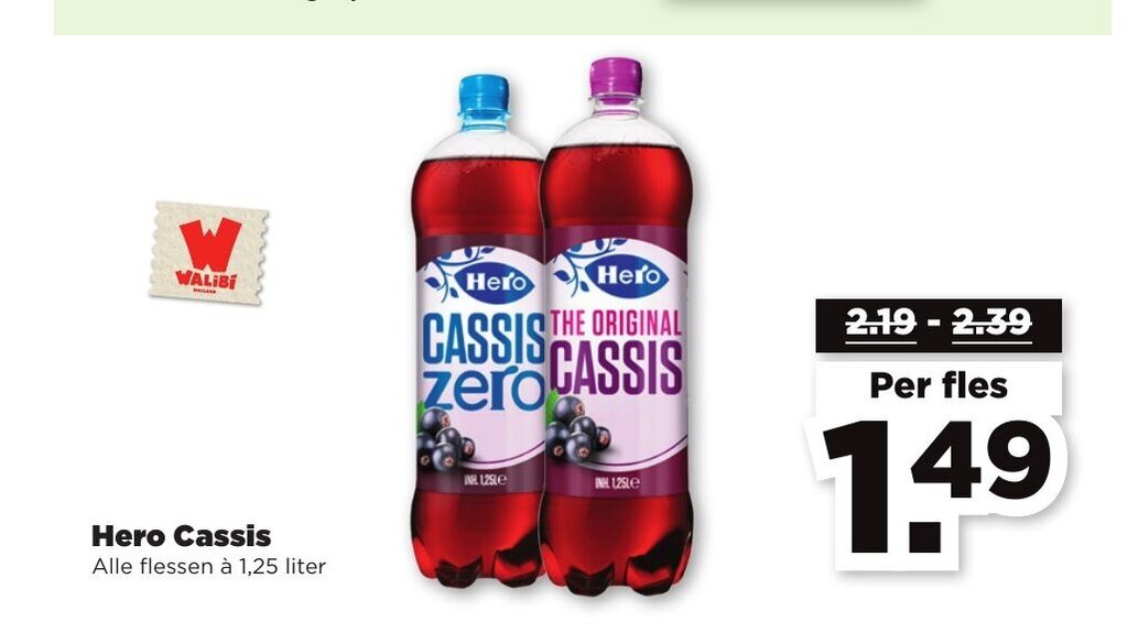 Hero Cassis 1,25 liter aanbieding bij PLUS