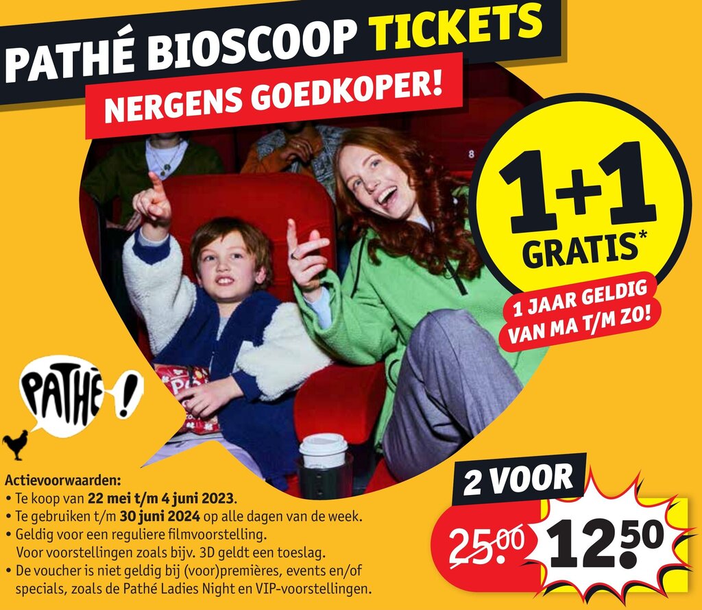 PATHÉ BIOSCOOP TICKETS 1+1 gratis aanbieding bij Kruidvat