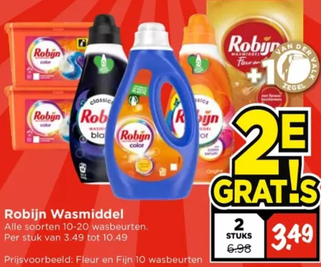 Robijn Wasmiddel Alle soorten 10-20 wasbeurten. 2e gratis aanbieding ...