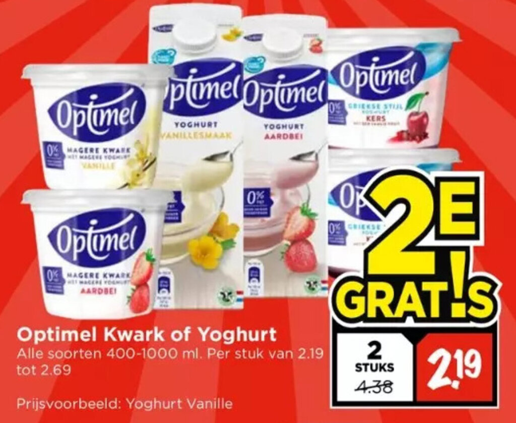 Optimel Kwark of Yoghurt Alle soorten 400-1000 ml. 2E Gratis aanbieding ...