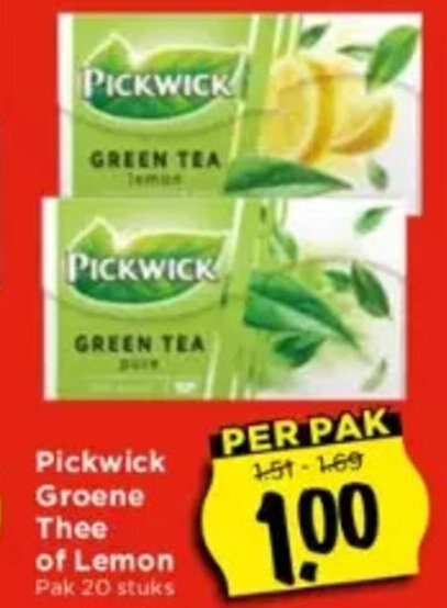 Pickwick Groene Thee of Lemon aanbieding bij Vomar Voordeelmarkt