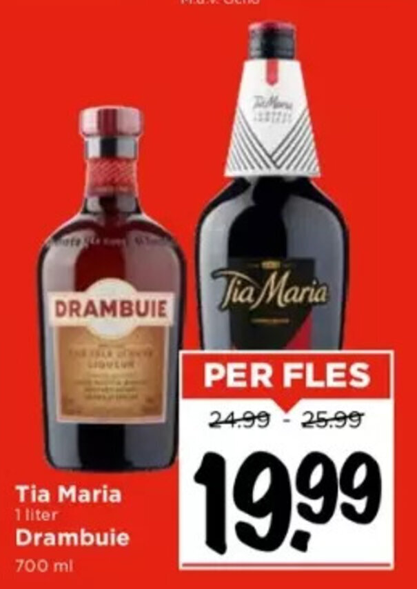 Tia Maria 1 liter Drambuie 700 mL aanbieding bij Vomar