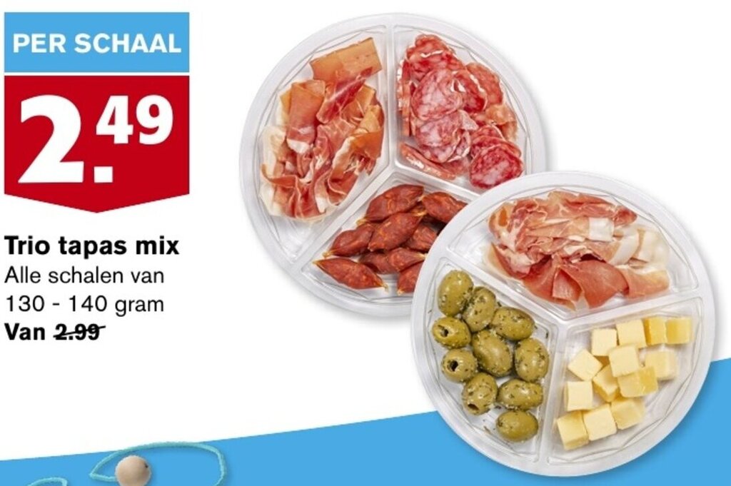 Trio tapas mix, 130 - 140 gram aanbieding bij Hoogvliet