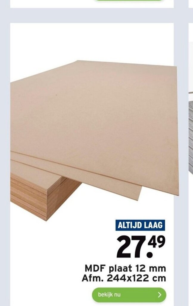 MDF plaat 12 mm Afm. 244x122 cm aanbieding bij GAMMA