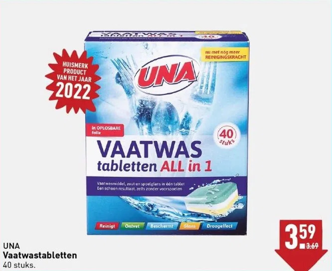 Una vaatwastabletten 40 stuks. aanbieding bij ALDI