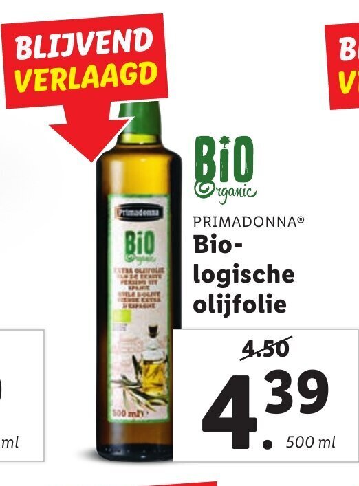 PRIMADONNA Bio- logische olijfolie 500 ml aanbieding bij Lidl