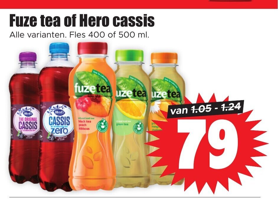 Fuze tea of Hero cassis Alle varianten. Fles 400 of 500 ml. aanbieding ...